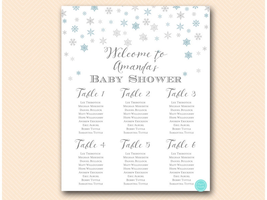 Winter Baby Shower Table Seating Chart, Printable Chart, Find Your Seat ...