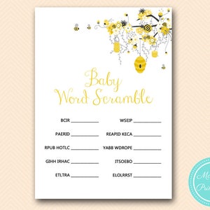 Scramble, Baby Word Scramble Game Printable, Bee Baby Shower Games ...