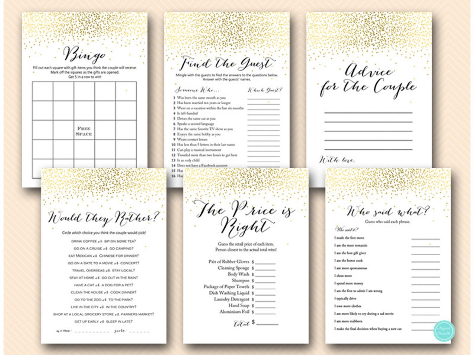 Gold Same Sex Wedding Shower Games Package Lesbian Wedding Etsy