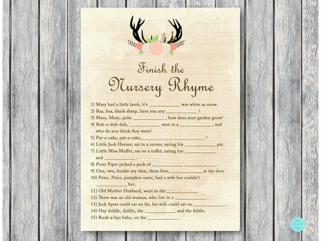 Finish the Nursery Rhyme Game, Nursery Rhyme Quiz, Game Baby Shower ...
