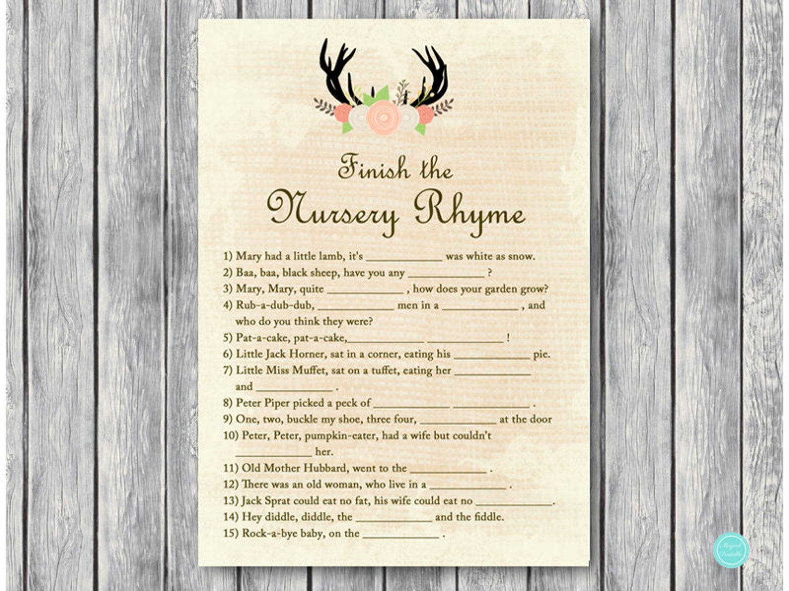 Finish the Nursery Rhyme Game Nursery Rhyme Quiz Game Baby - Etsy