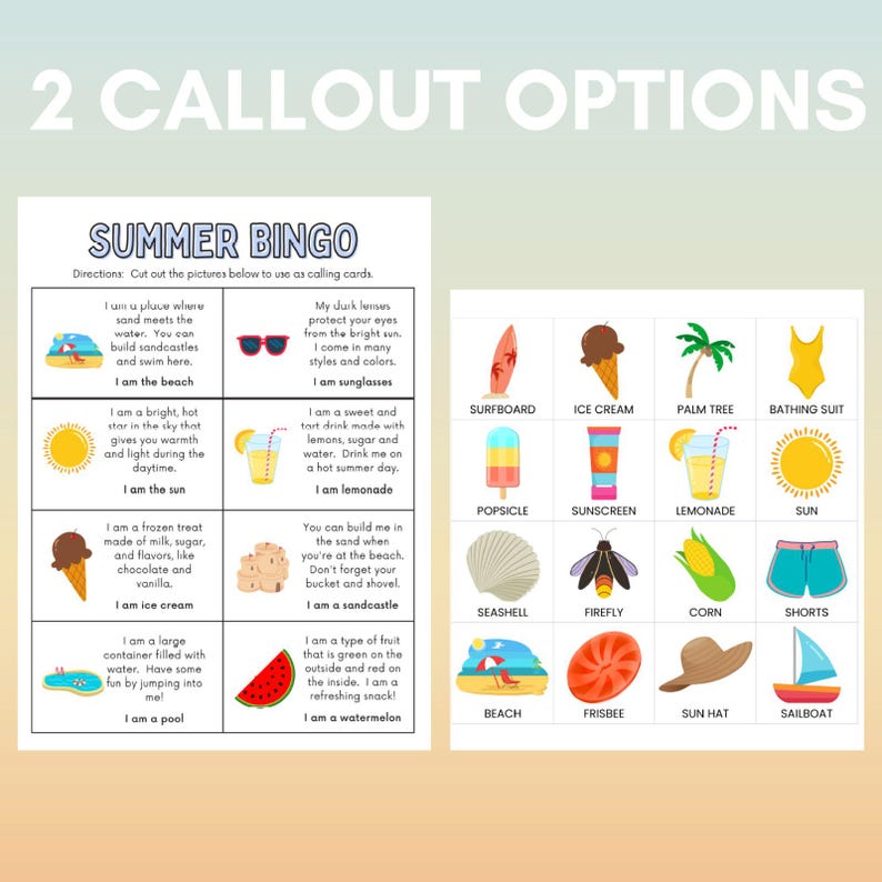 Summer Bingo Cards, Pool Party Bingo, Beach Party Activity, Summer ...