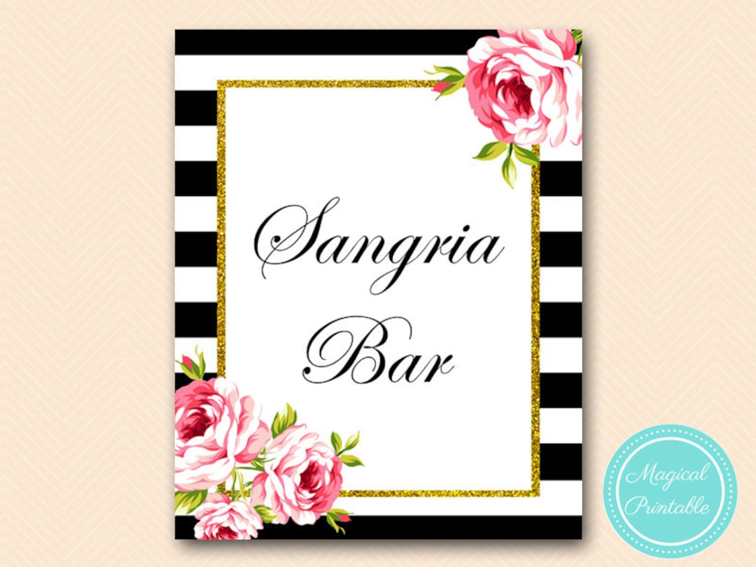 Pink Floral and Gold Printable Sangria Sign, Fruit Drink Bar Sign ...