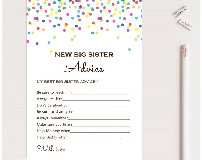 BIG BROTHER ADVICE Cards Baby Shower Advice Card Printable Big Brother ...