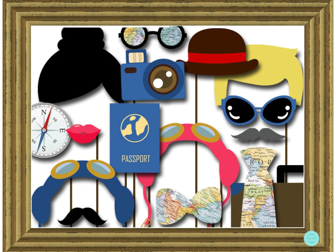 Print Yourself Travel Photobooth Props, Travel Bridal Shower Photo ...