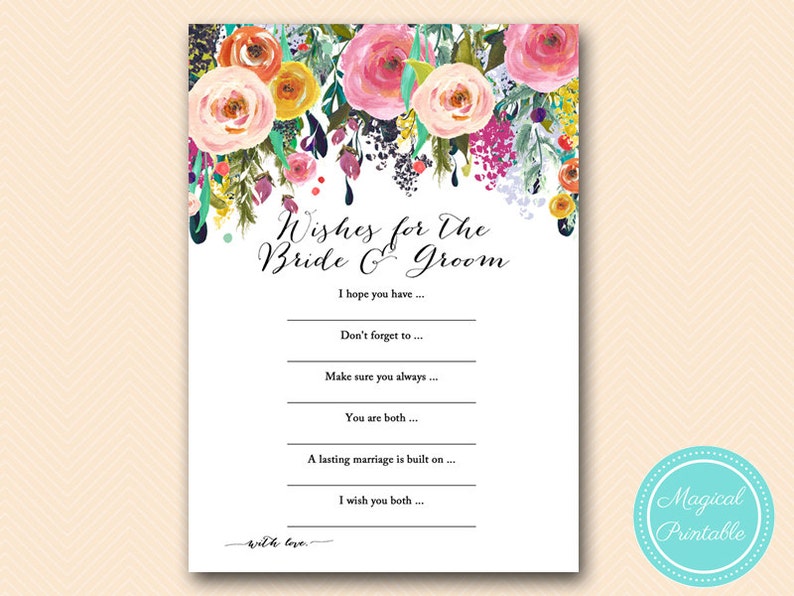 Wishes for the Bride and Groom Card Painted Floral Bridal - Etsy