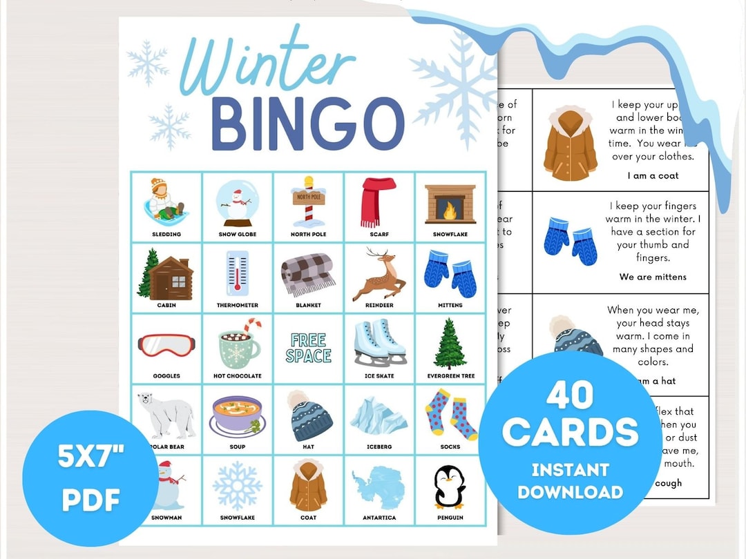 Winter Bingo Cards, Printable Winter Bingo, Winter Activity for Kids ...