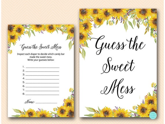 Sunflower Guess the Sweet Mess, Dirty Diaper, Chocolate Bar Game, Baby ...