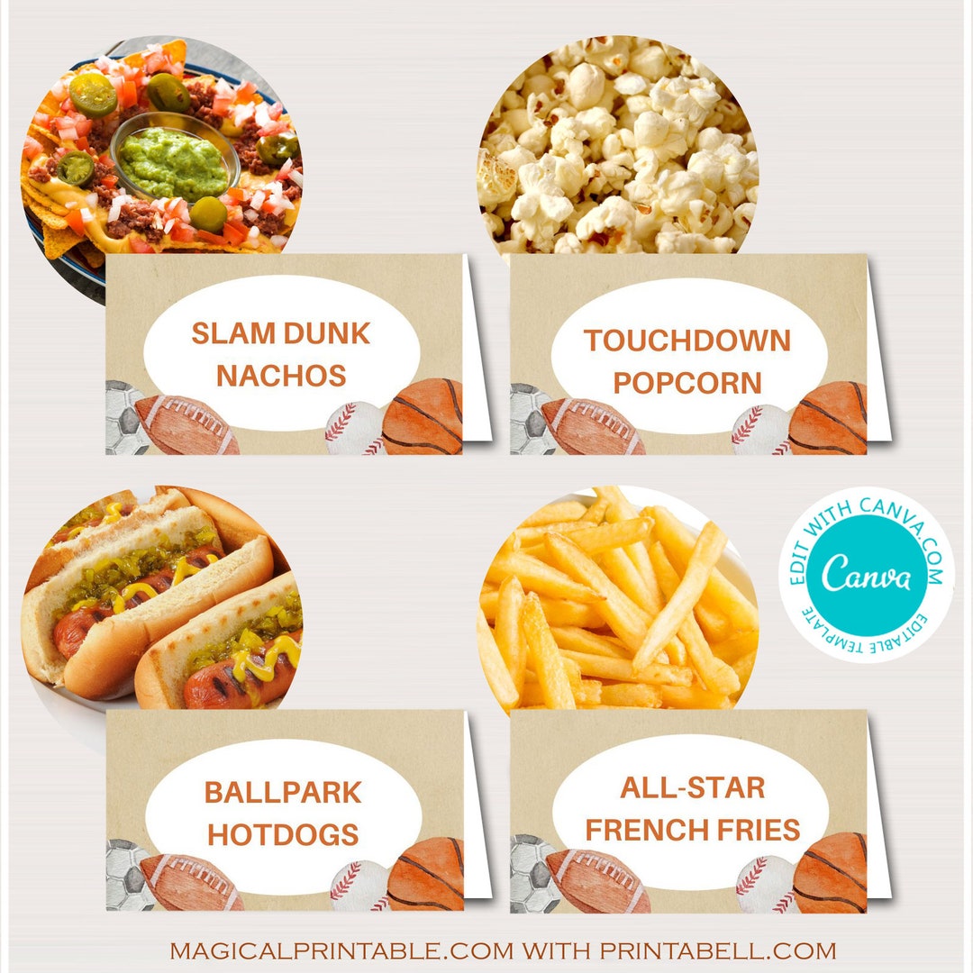 Printable Sports Food Labels, Allstar Party Labels, Sports Baby Shower ...