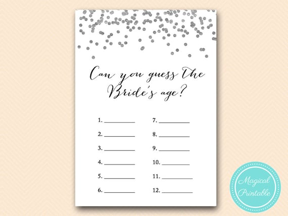 Silver How old was the bride to be, guess the age game, Silver Foil ...