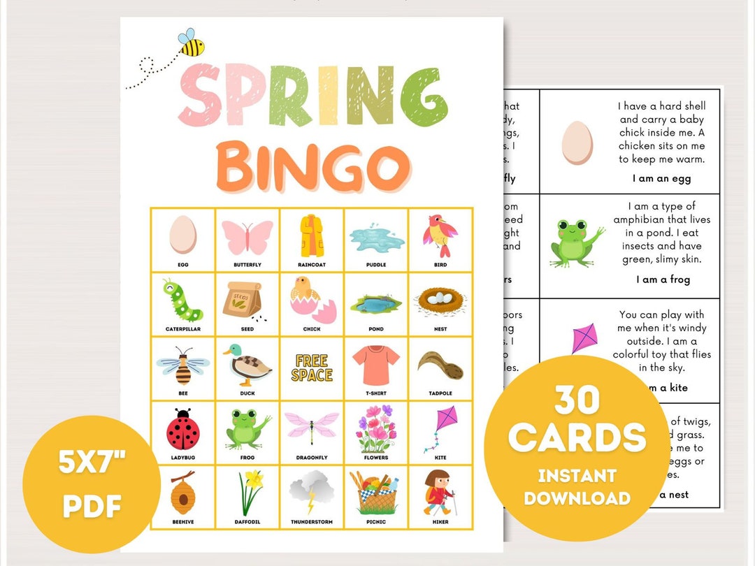 Spring Bingo Cards, Printable Spring Bingo, Download Springtime Bingo ...