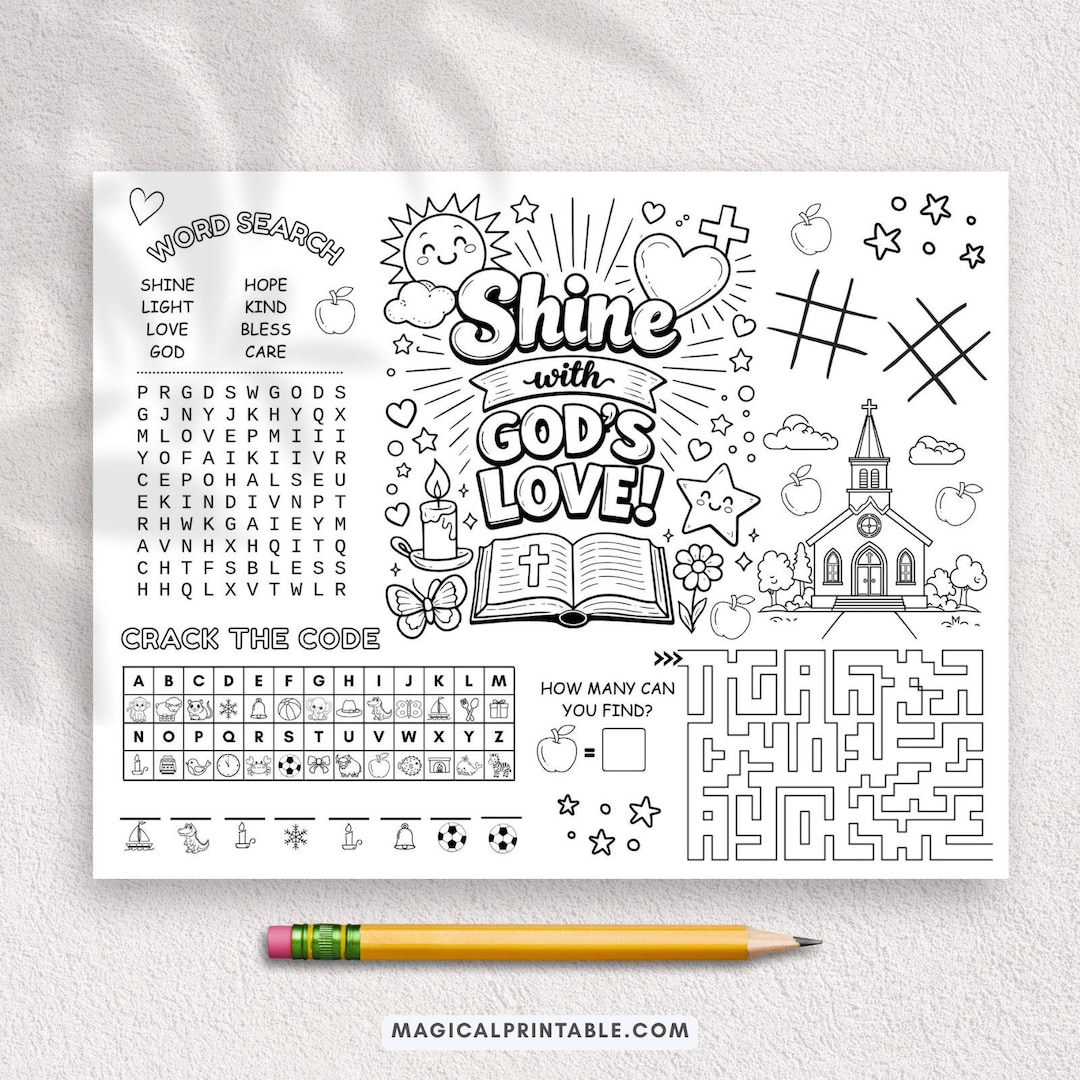 Bible Activity Placemat Coloring Page, Christian Kids Printable, Shine ...