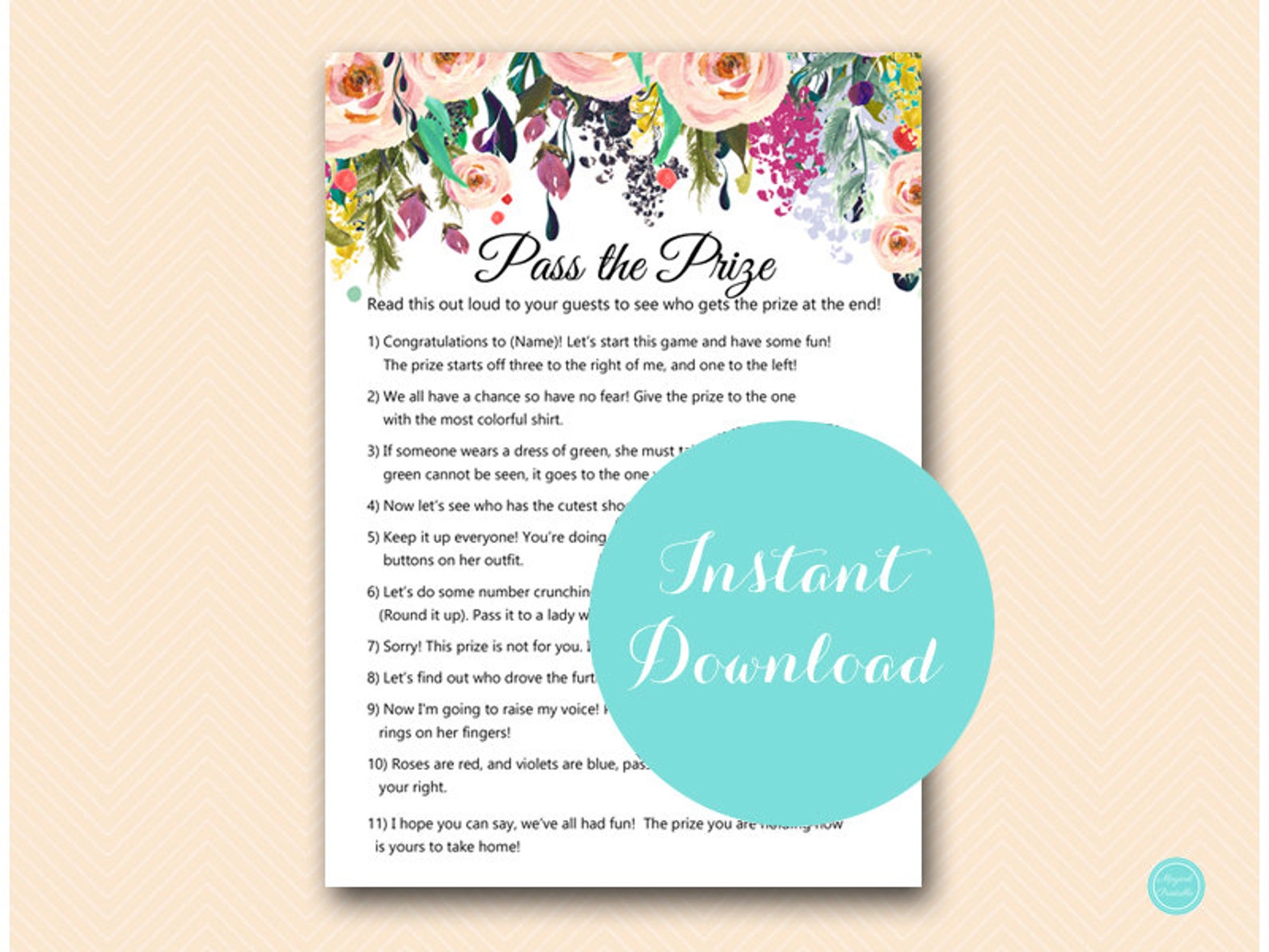 Pass the Prize Pass the Parcel Game Poem Pink Blush Bridal - Etsy Australia