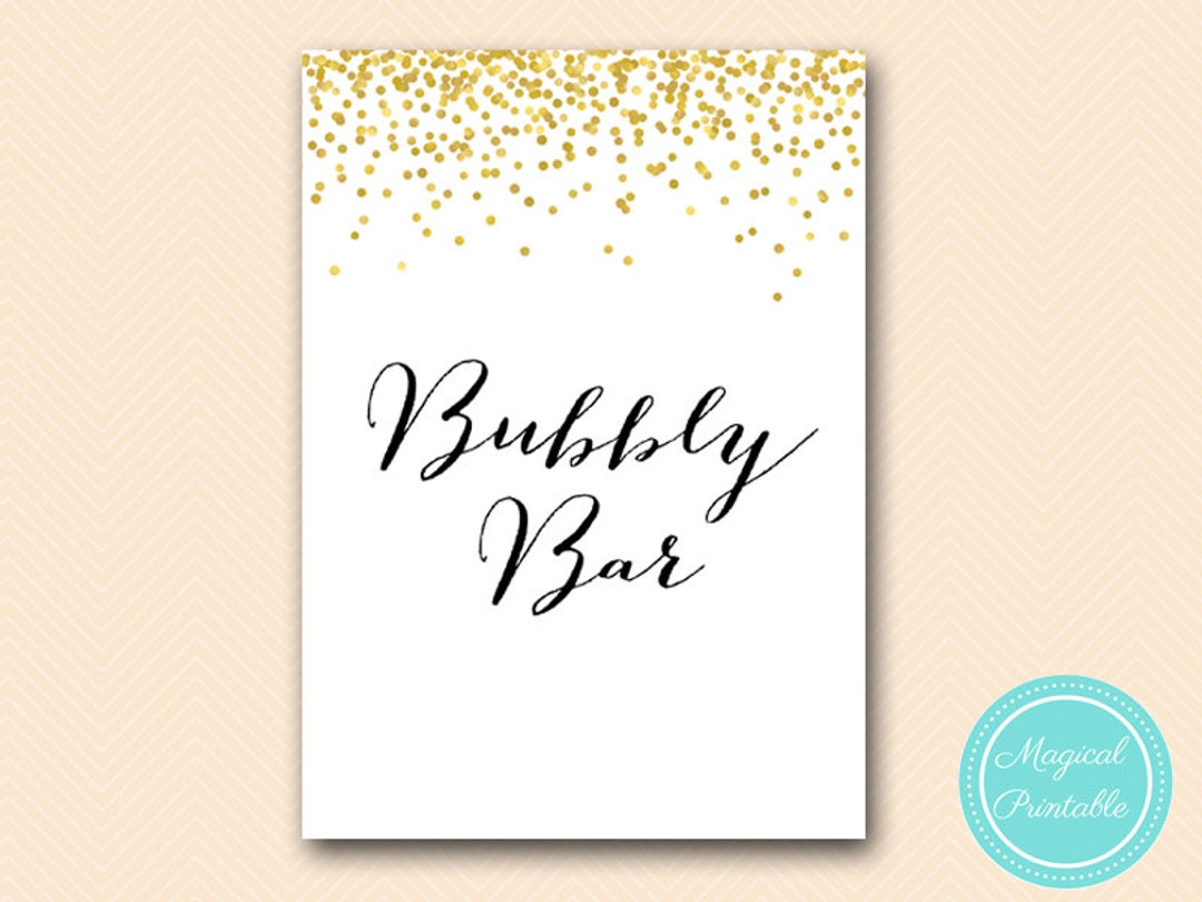 Bubbly Sign Instant Download, Cocktail Sign, Wedding Sign, Faux Gold ...