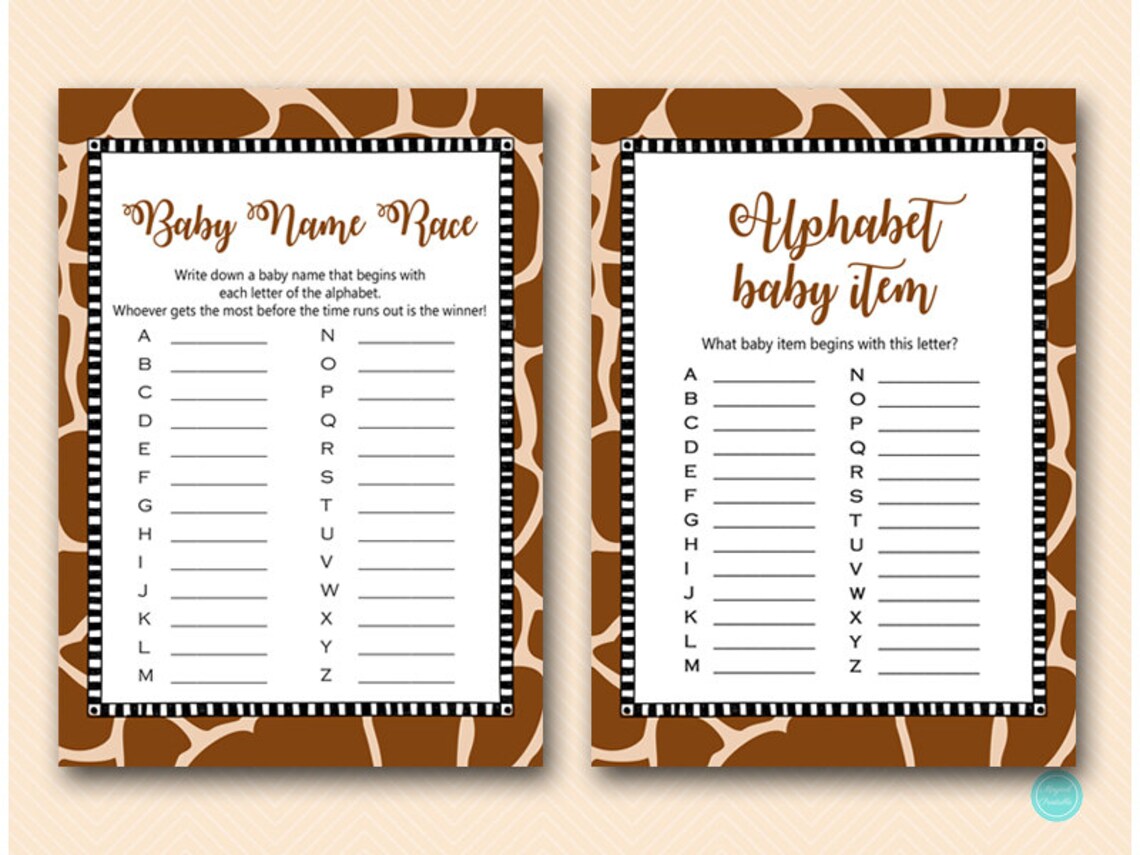 Giraffe Baby Shower Game Printable Game Package Instant - Etsy