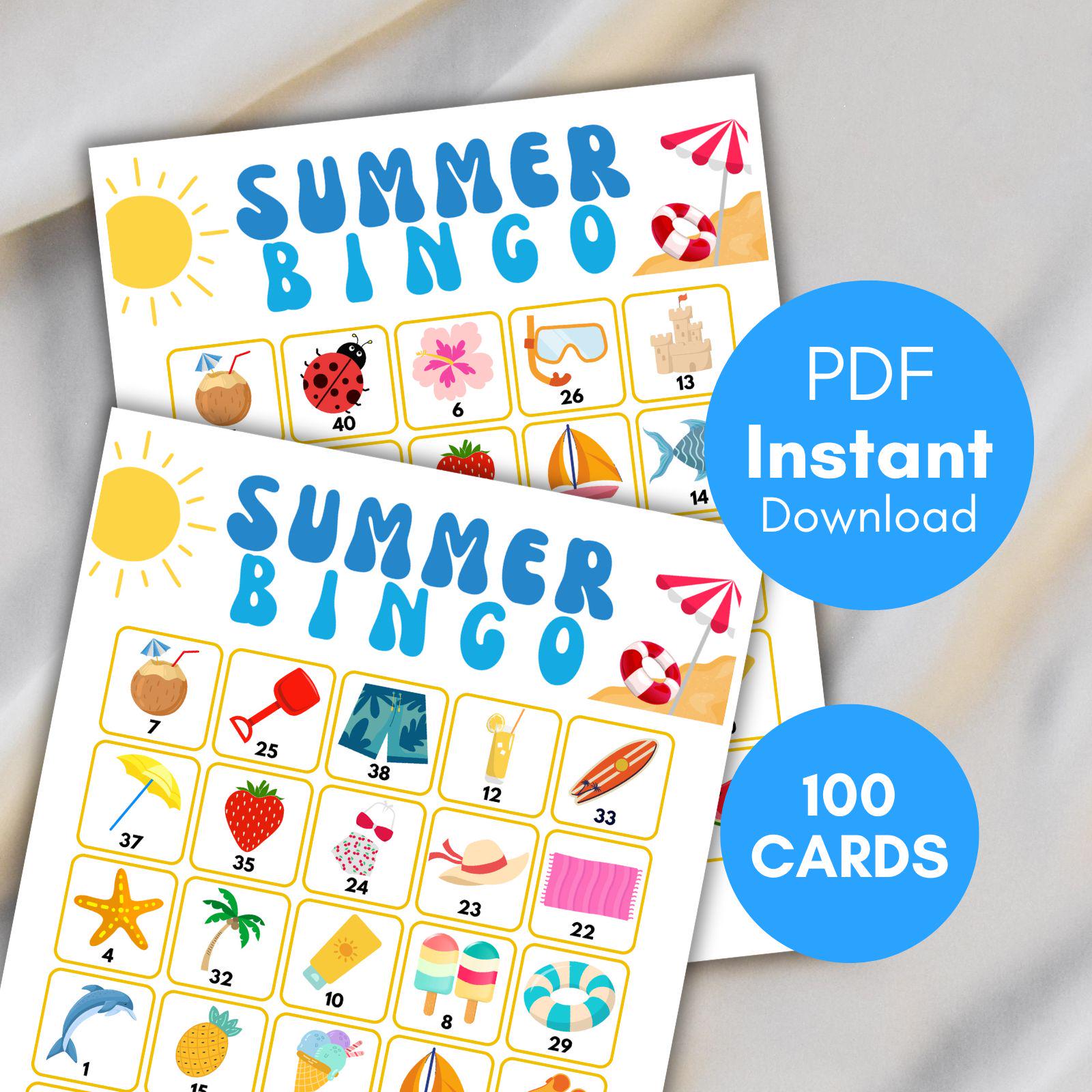 Summer Bingo Cards, Printable Summer Bingo, Summer Party Activity, Kids ...