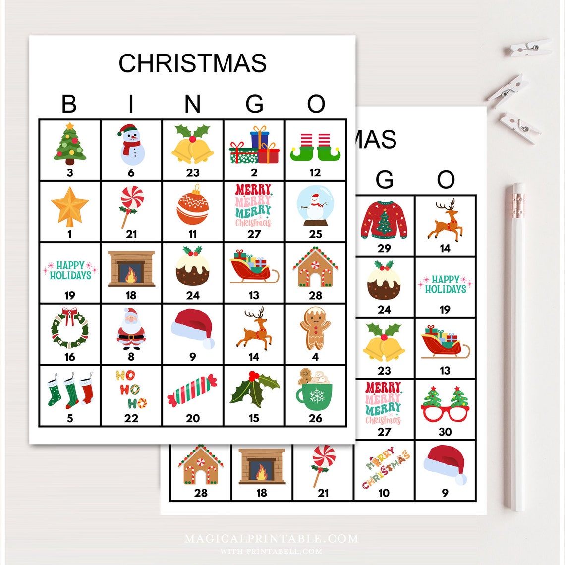 100x Christmas Bingo Cards, Printable Christmas Bingo, Christmas Party ...