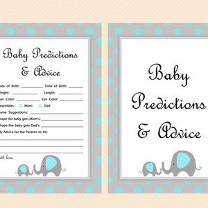 Blue Elephant Baby Shower Games Package, Baby Prediction and Advice ...