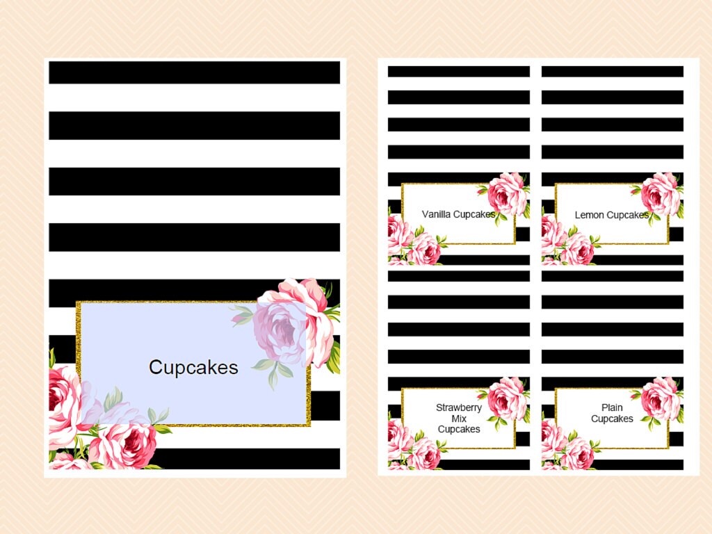 EDITABLE Labels Cards Tent Style Black Stripes Floral Bridal | Etsy