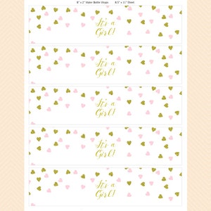 Pink and Gold Baby Shower Bottle Label, Water Bottle Labels, Pink and ...