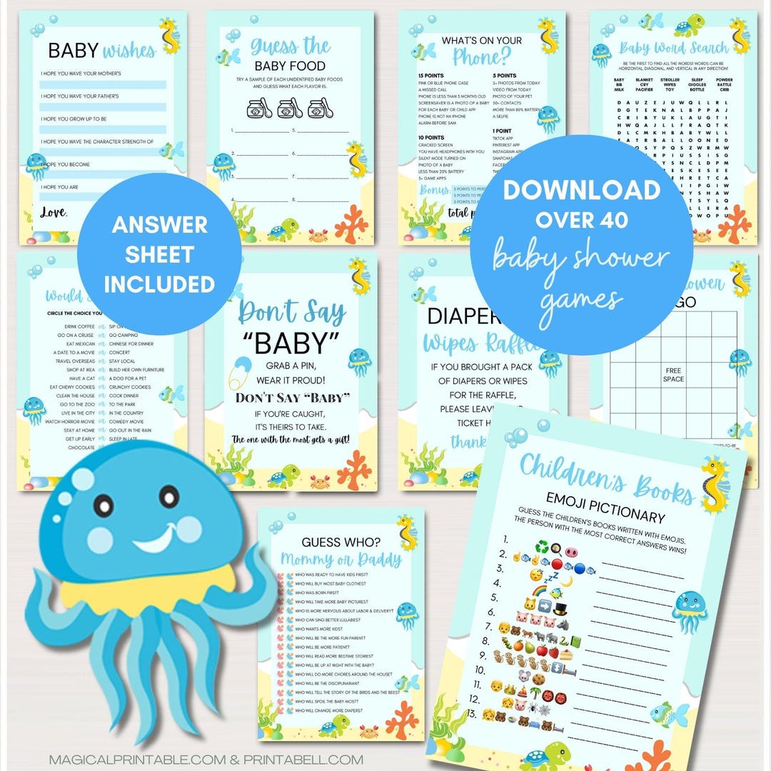 Under the Sea Baby Shower Games, Beach Baby Shower Game Pack, Ocean ...