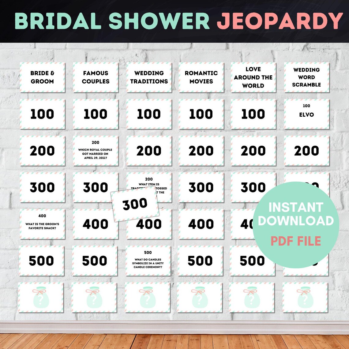 Jeopardy Bridal Shower, Instant Download, Mint, Jeopardy Wedding Shower ...