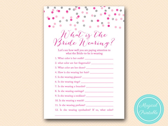Pink and Silver What is the Bride Wearing Game Printable, Bride Wore ...