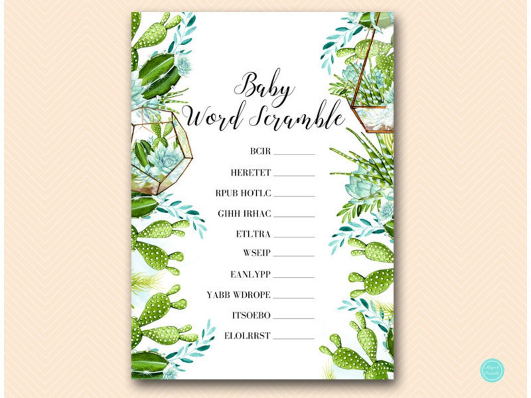 Succulent Baby Shower Games, Baby Word Scramble, Baby Scramble, Baby ...