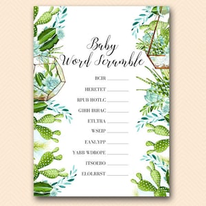Succulent Baby Shower Games, Baby Word Scramble, Baby Scramble, Baby ...