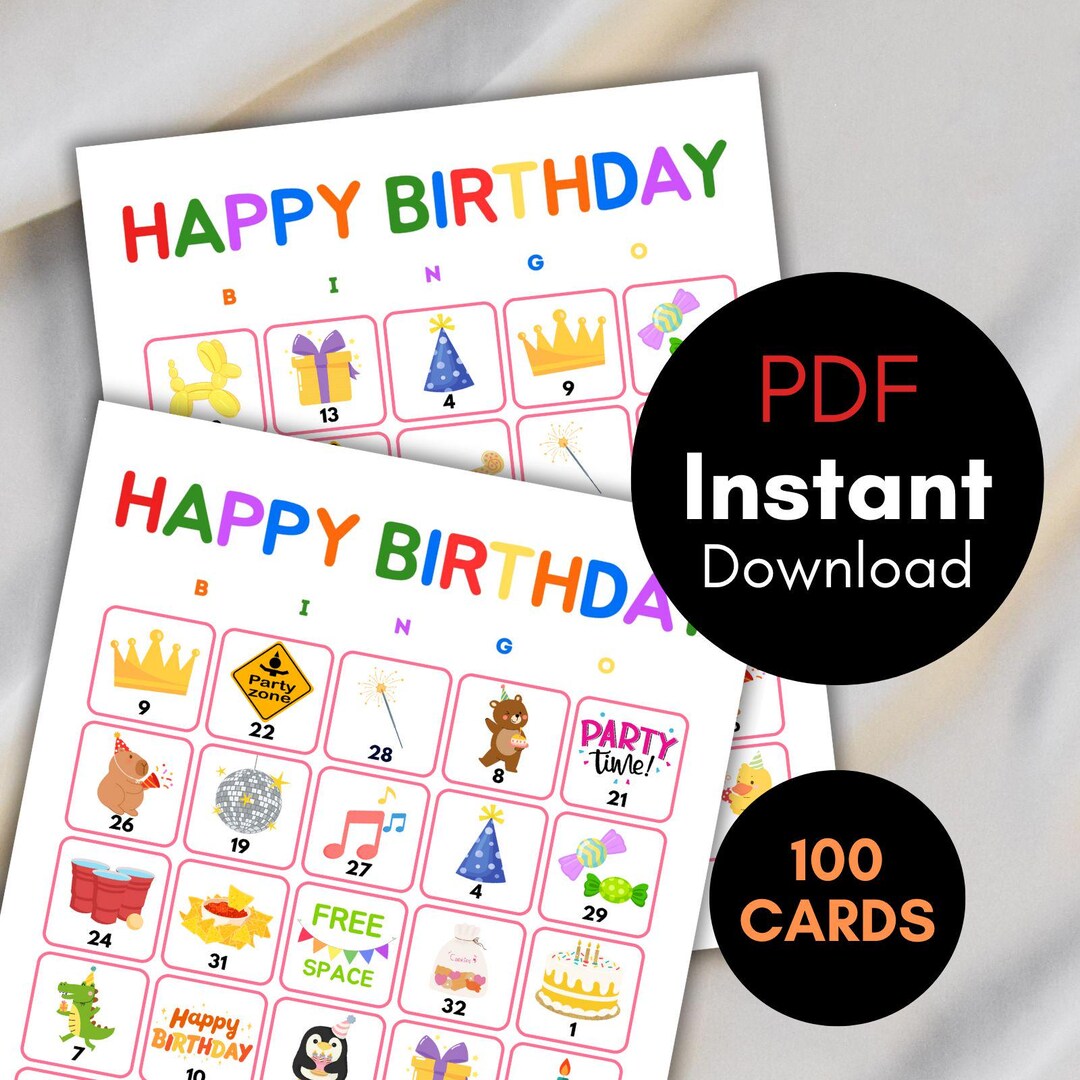 Birthday Bingo Cards, Printable Birthday Bingo, Birthday Party Game ...