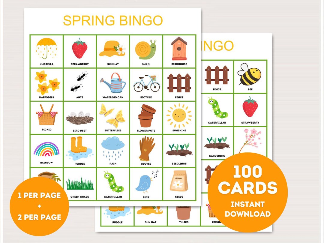 Spring Bingo Cards, Printable Spring Bingo, Springtime Bingo, Spring ...