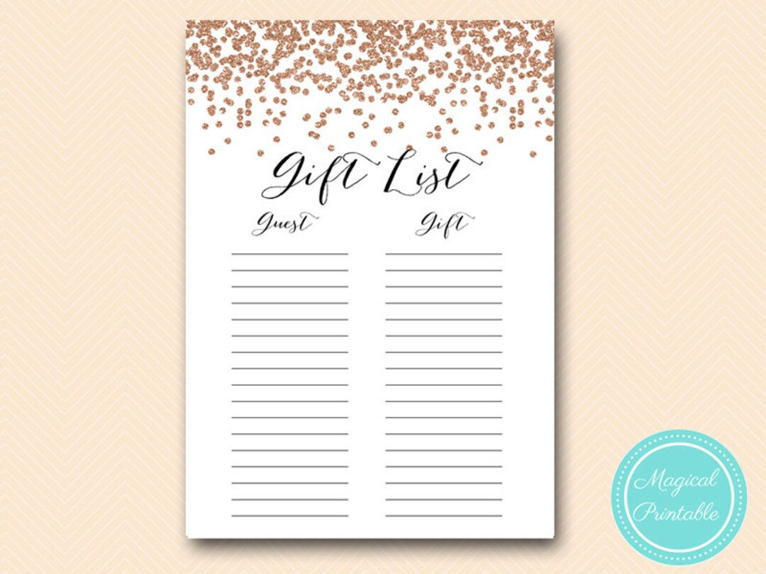 Gift List Printable, Guest List Printable, Gift Checklist , Gift ...