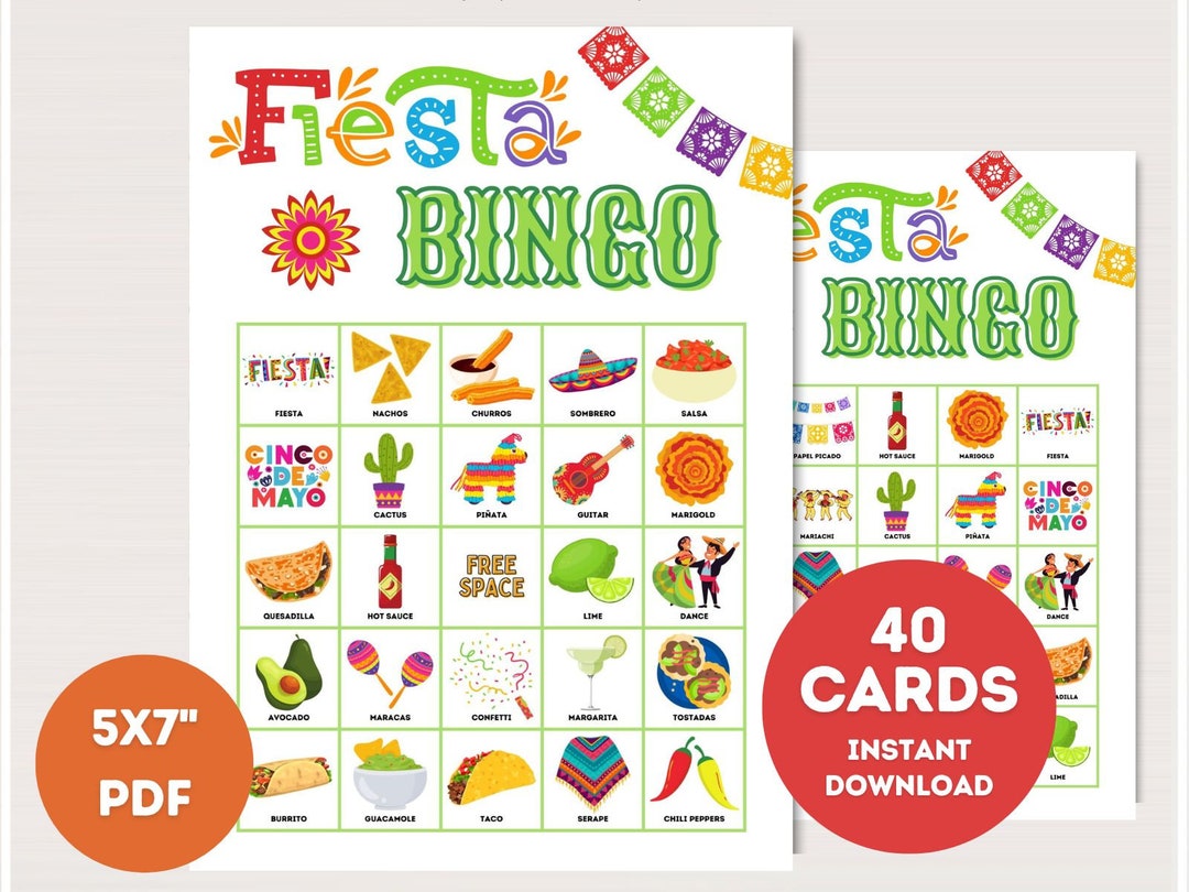 Fiesta Bingo Cards, Printable Fiesta Bingo, Cinco De Mayo Bingo, Fiesta ...