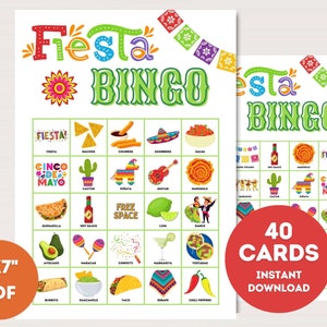 Fiesta Bingo Cards, Printable Fiesta Bingo, Cinco De Mayo Bingo, Fiesta ...