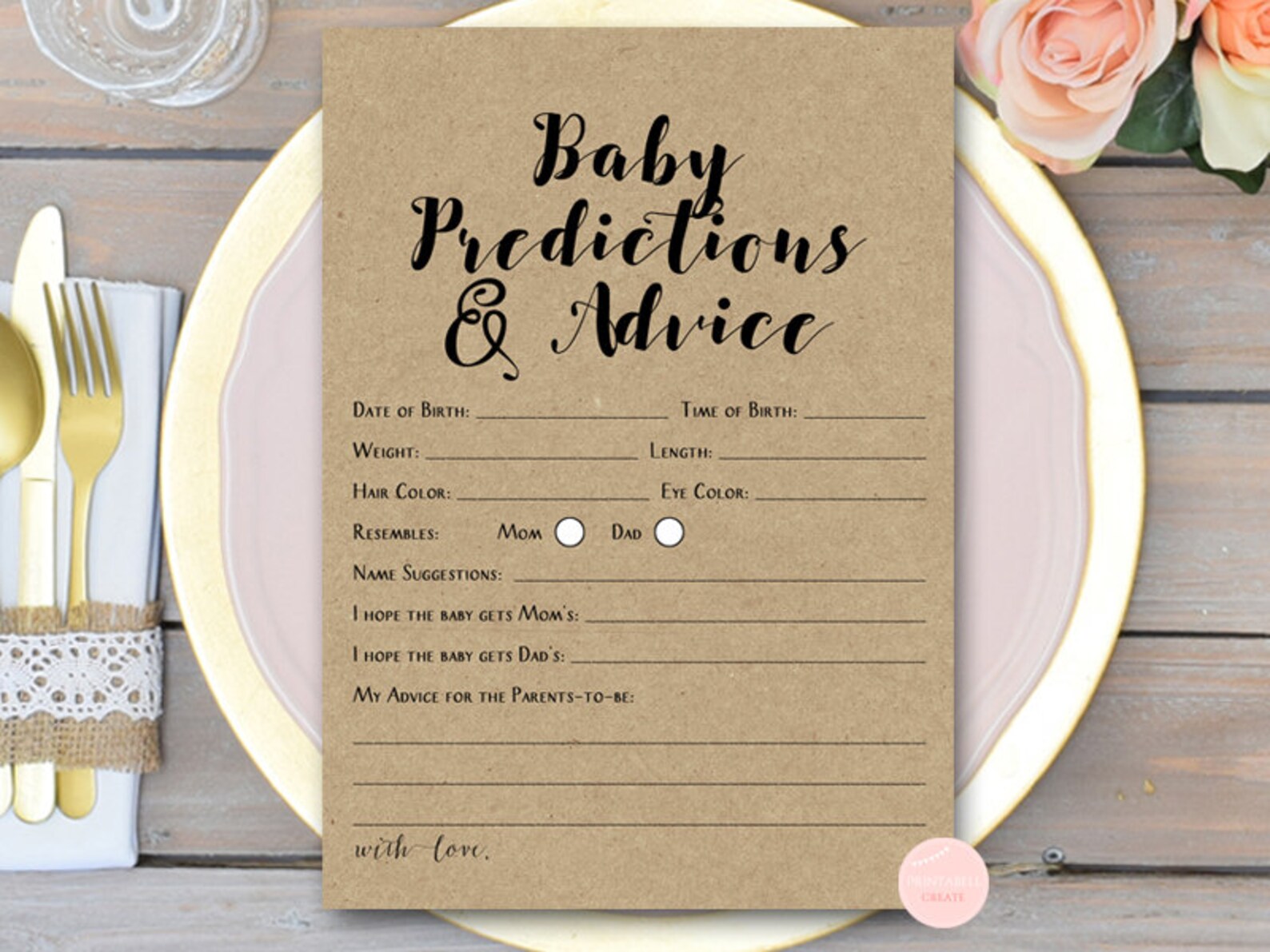 Rustic Baby Predictions and Advice Printable Predictions for - Etsy