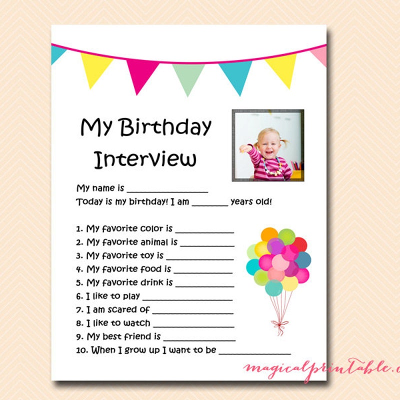Birthday Interview Printable - Etsy