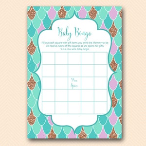 Mermaid Baby Shower Games, Bingo Baby Shower Game, Baby Shower Bingo ...