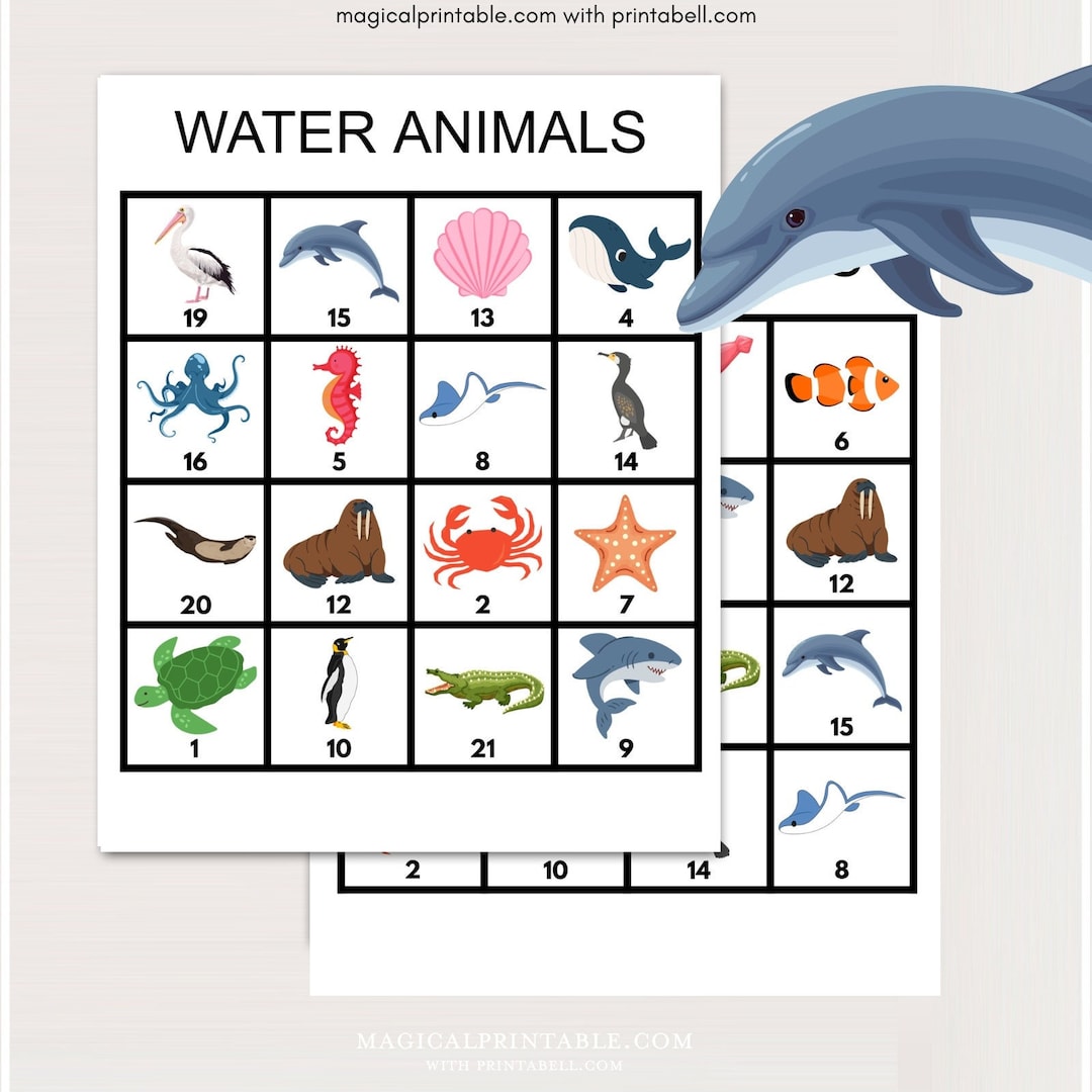 100x Water Animals Bingo Cards, Printable Animals Birthday Bingo ...