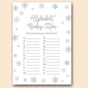 Winter Snow Baby Shower Game, ABC Baby Item Game, A to Z Baby Item Game ...