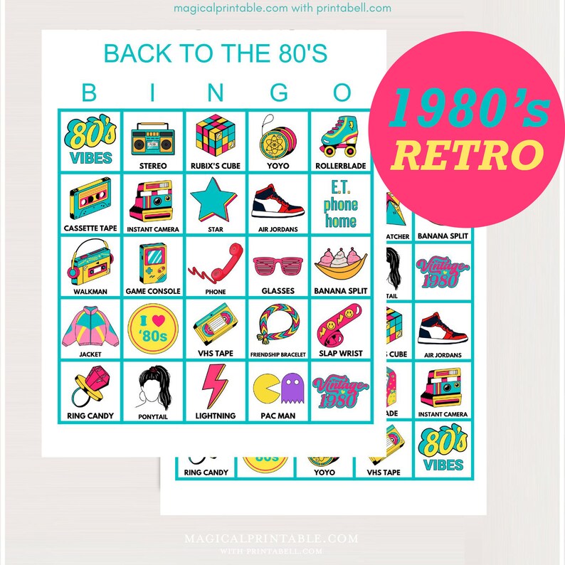 100x Retro 80's Bingo Cards Printable 1980's Retro - Etsy