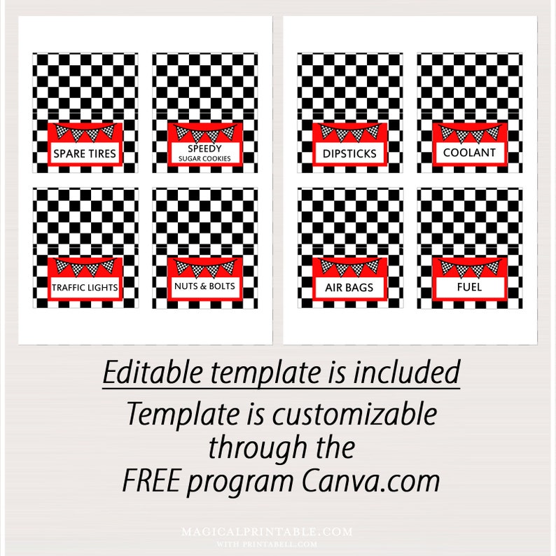 Printable Racing Food Labels, Tent Style Place Cards, Racing Baby ...