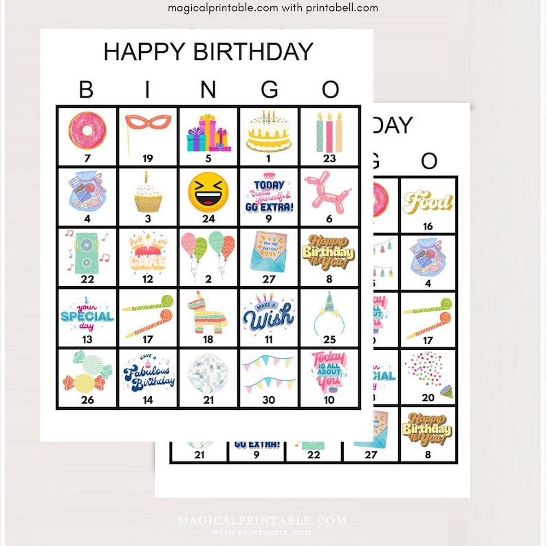 100x Birthday Bingo Cards, Printable Birthday Bingo, Birthday Party ...