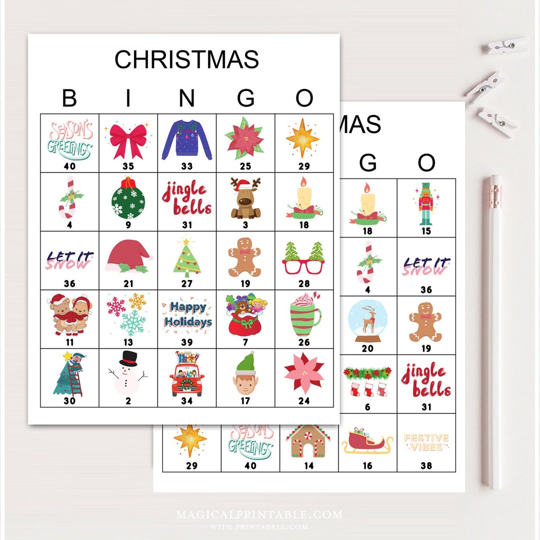 100x Christmas Bingo Cards, Printable Christmas Bingo, Christmas Party ...