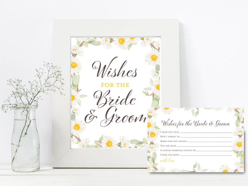 Wishes for the Bride and Groom Card and Sign, Daisy Bridal Shower ...