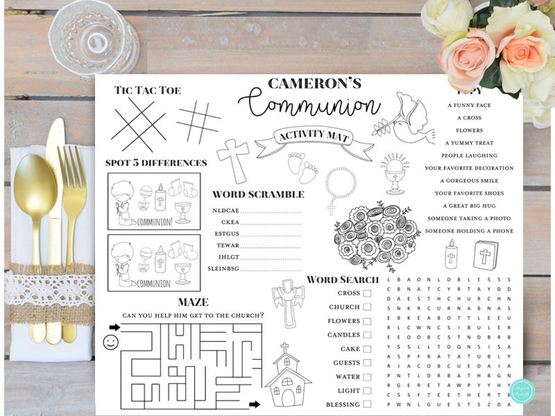 Custom Name Communion Kids Activity Mat Coloring, Communion Coloring ...