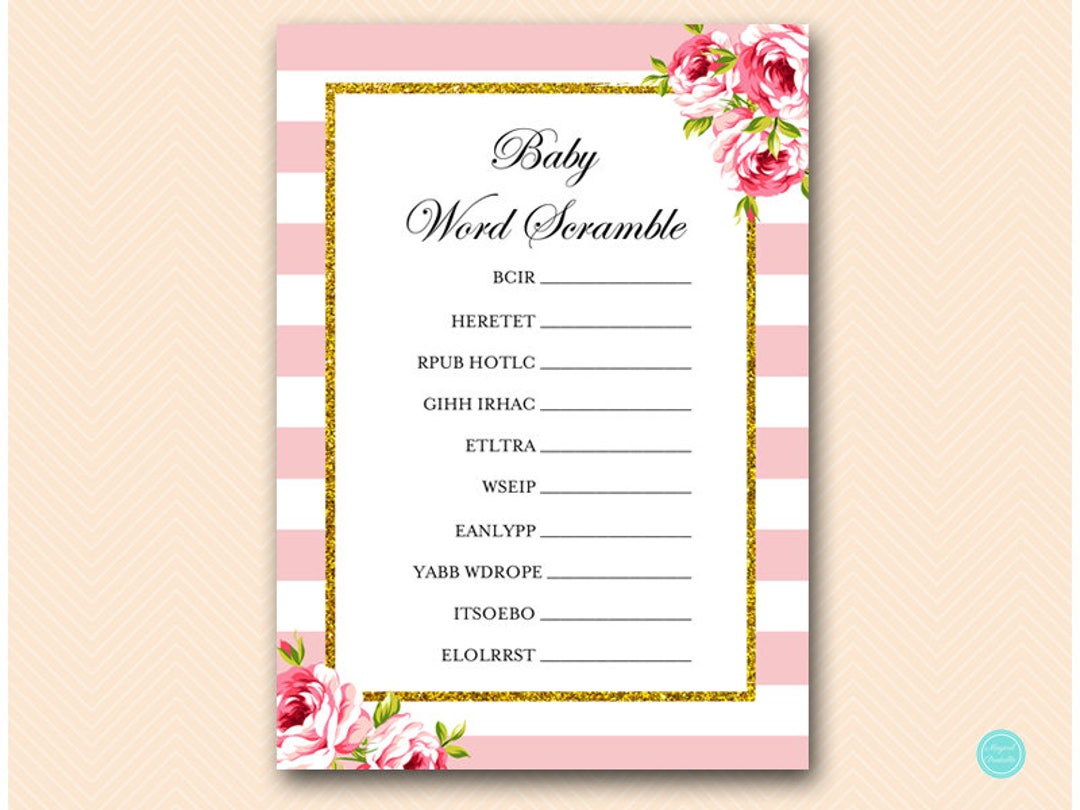 Pink Gold Baby Shower Games, Baby Word Scramble, Baby Scramble, Baby ...