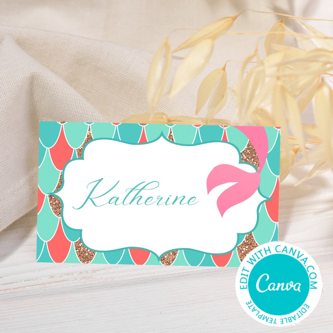 Editable Coral Mermaid Tent Labels, Food Tent Labels, Food Labels ...