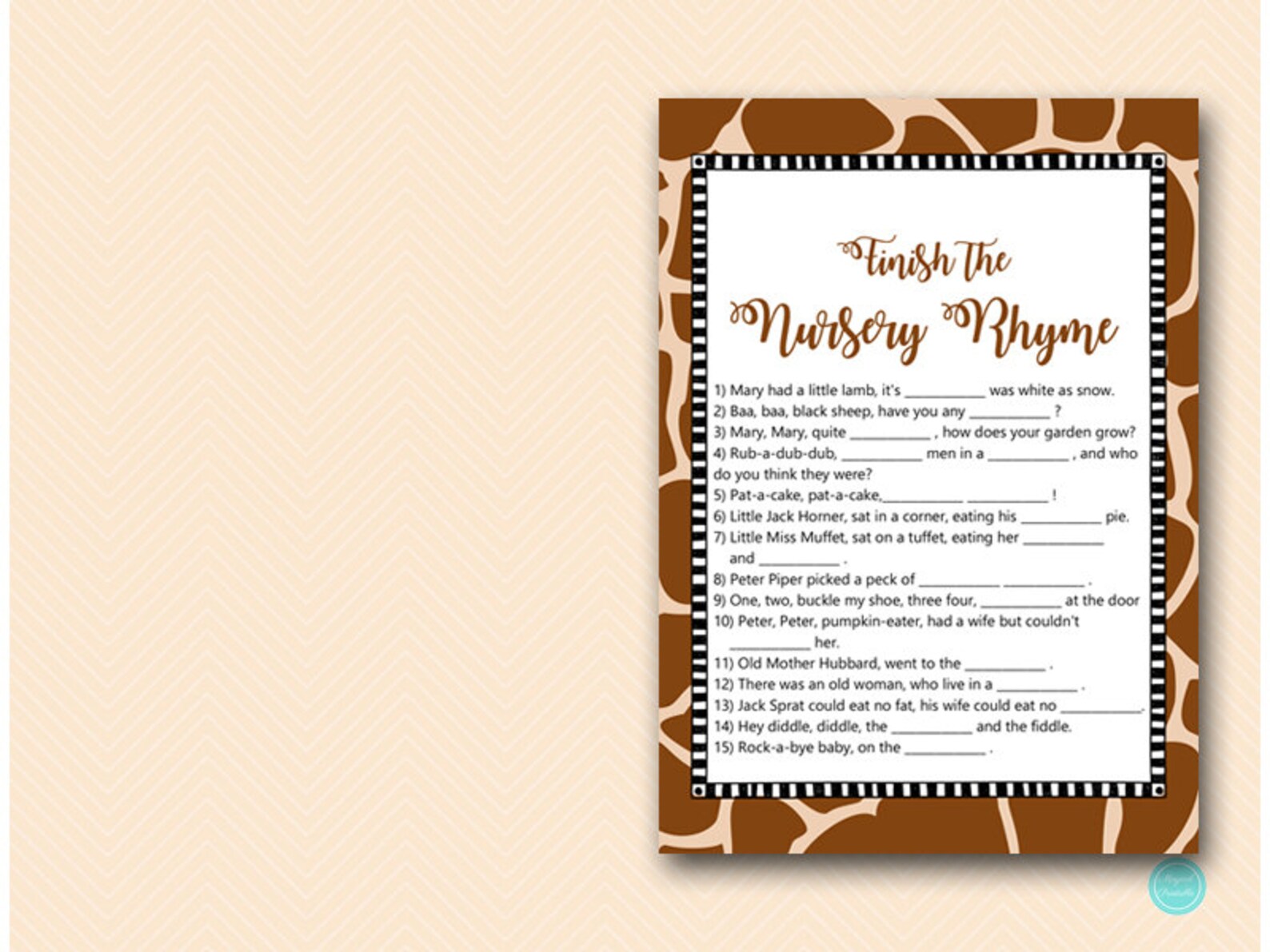 Giraffe Baby Shower Game Printable, Game Package, Instant Download ...