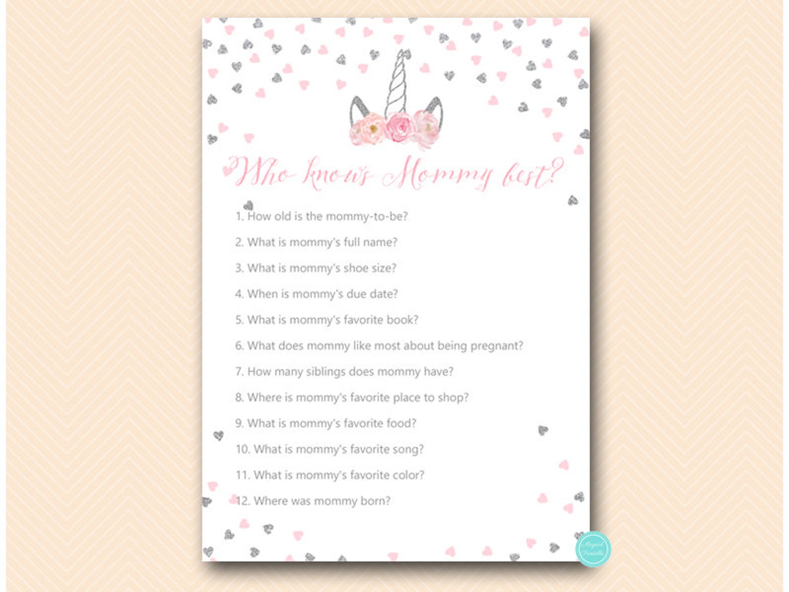 Pink Silver Unicorn Baby Shower Games Package Whats in Your | Etsy