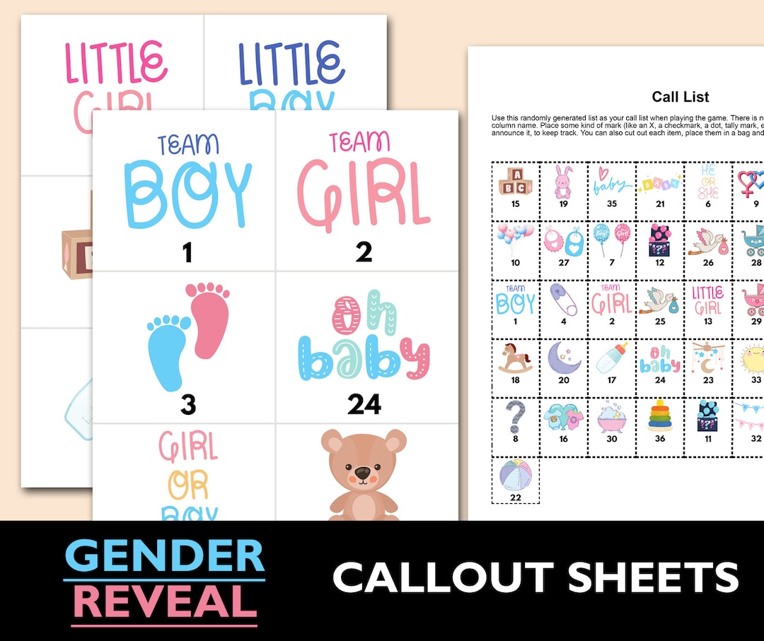 100x Gender Reveal Bingo Cards, Printable Baby Shower Bingo, Gender ...